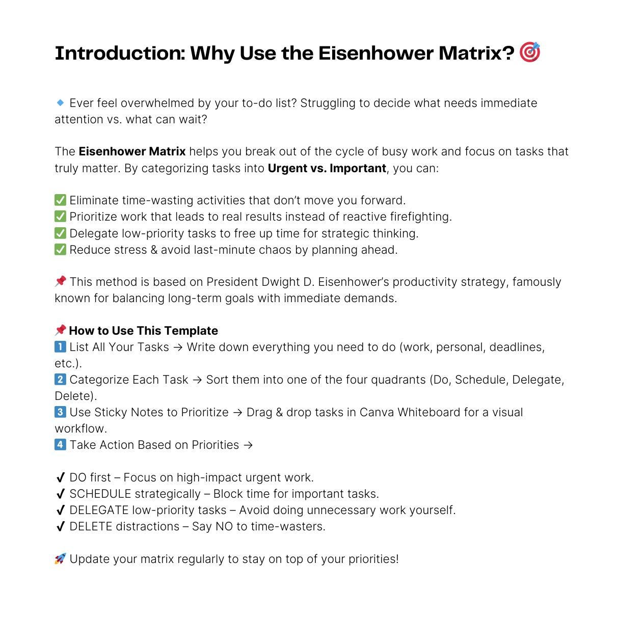 Eisenhower Matrix Template | Task Prioritization Planner | Time ...