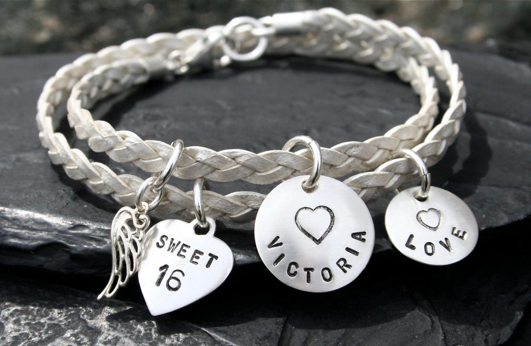 Sweet Sixteen - Angel Wing and Heart Sterling Silver Double Wrap Name ...