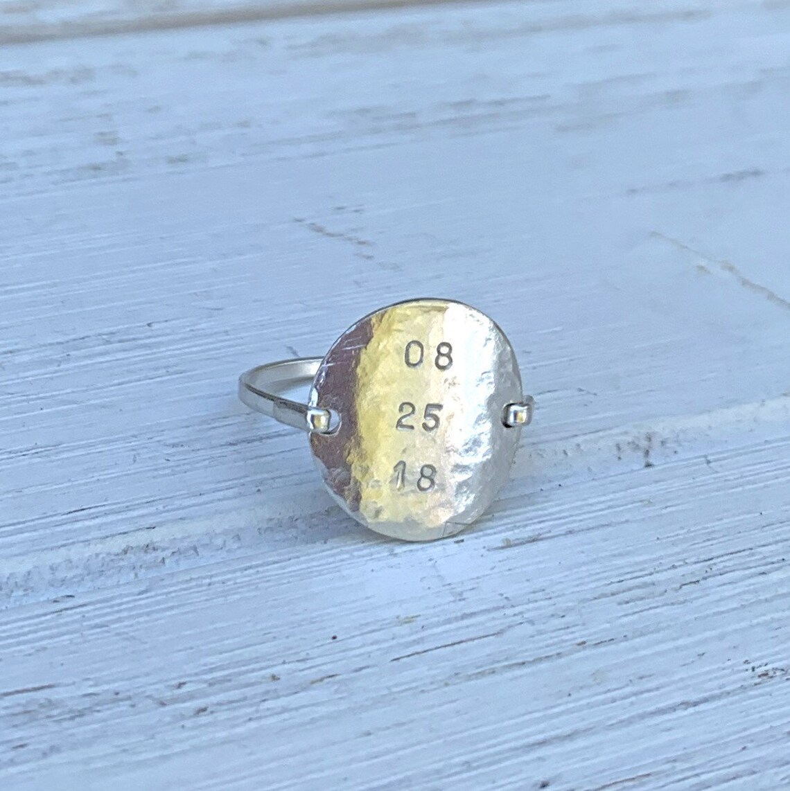 Hammered Personalized Date Ring - Etsy