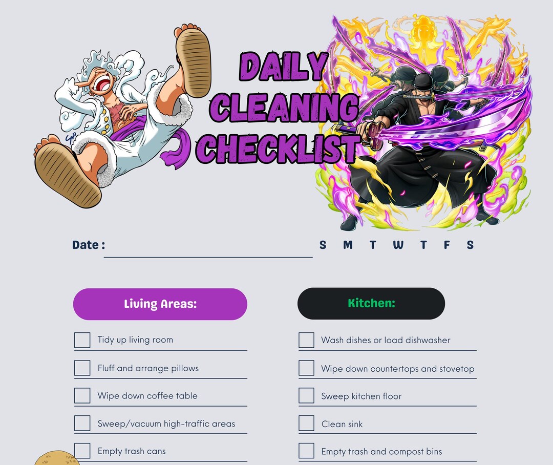 One Piece Cleaning Checklist | Printable and Digital Chore Chart for ...