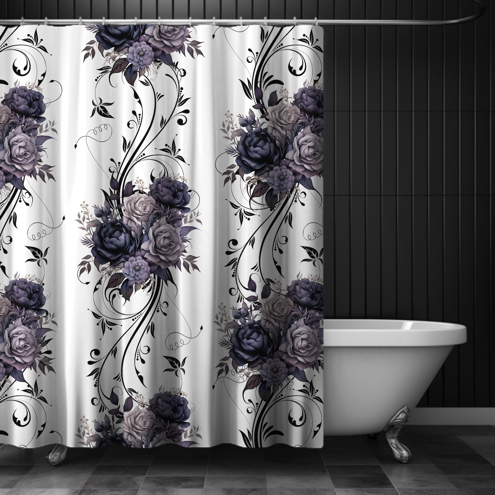 Romantasy Decor, Victorian Floral Shower Curtain, Dark Botanical Home ...
