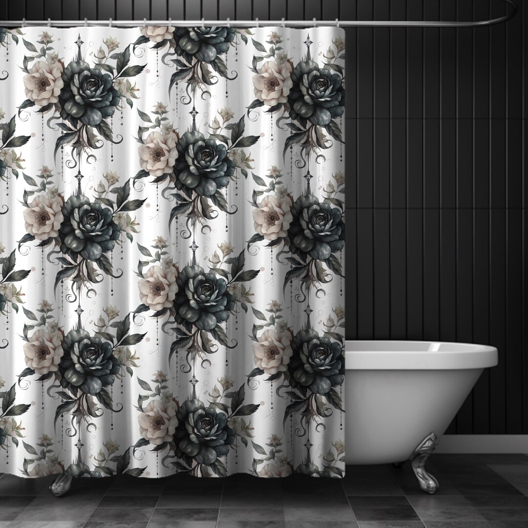 Dark Botanical Shower Curtain, Fantasy Decor, Moody Floral Bathroom ...