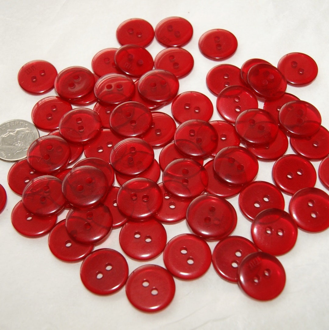 30 Clear Buttons, Clear Red Buttons, Assorted Sizes Buttons, Grab Bag ...