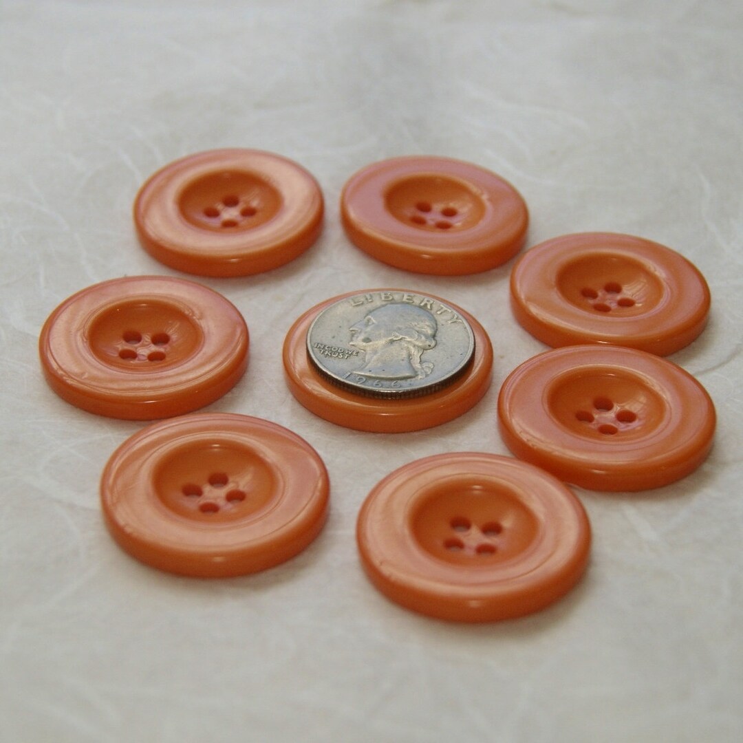 8 Orange Buttons 1 1/4" Buttons, 4 Hole, Matching Buttons, Crafting, Sewing, Jewelry Create ( AC ...