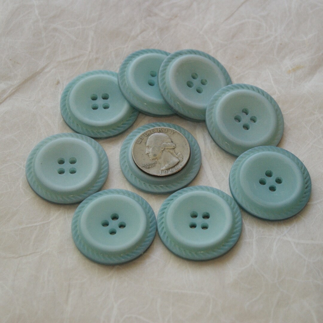 5 Blue Buttons, 1 1/3" Rope Rim, Jacket Hat Buttons, Sewing Crafting ...