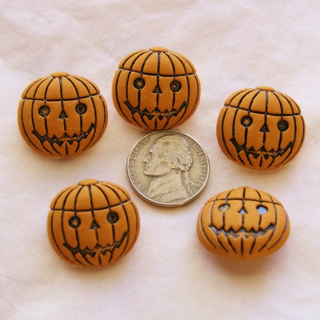 5 Pumpkin Face Orange Flat Back Embellishments, Halloween, Crafting ...