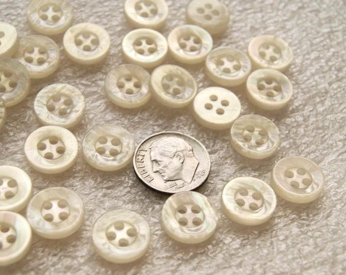 28 Buttons 1/2" Buttons, Pearled Ivory White Buttons, 4 Hole Rimmed ...