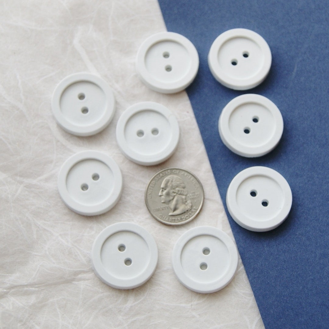 9 White Buttons, 1", 2 Hole, Putty White, Flat Rim Matching Buttons (RR ...