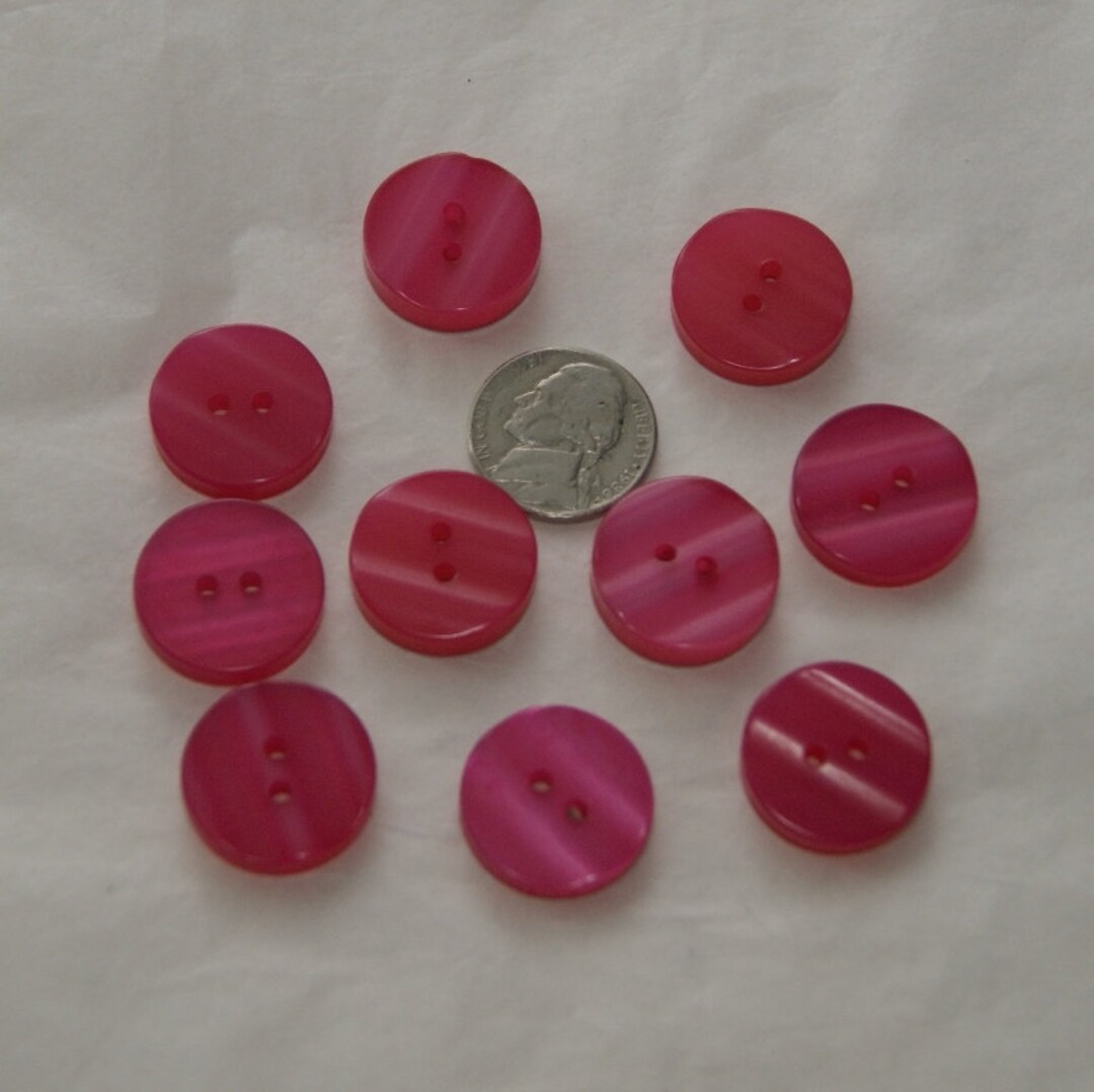 10 Pink Buttons, 13/16" Hot Pink Wafer Style Buttons, Wave Front Flat ...