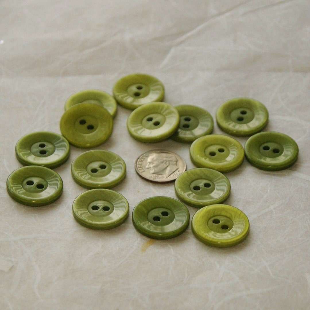 15 Green Buttons, Shades of Olive, Avocado Green, 3/4 Matching Buttons ...