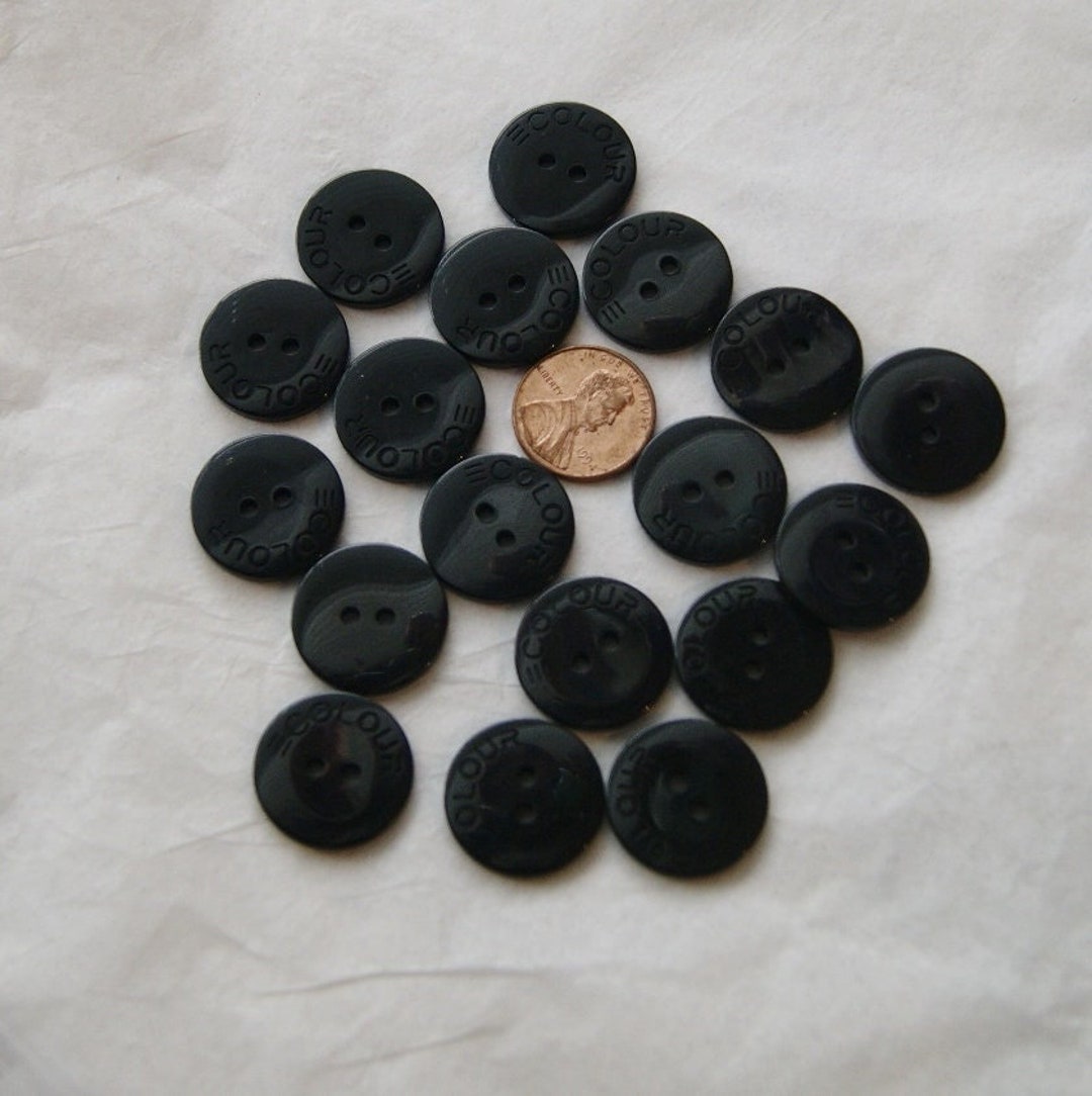 18 Black Buttons 13/16" , 2 Hole Shiny Black Sewing Button, Craft ...