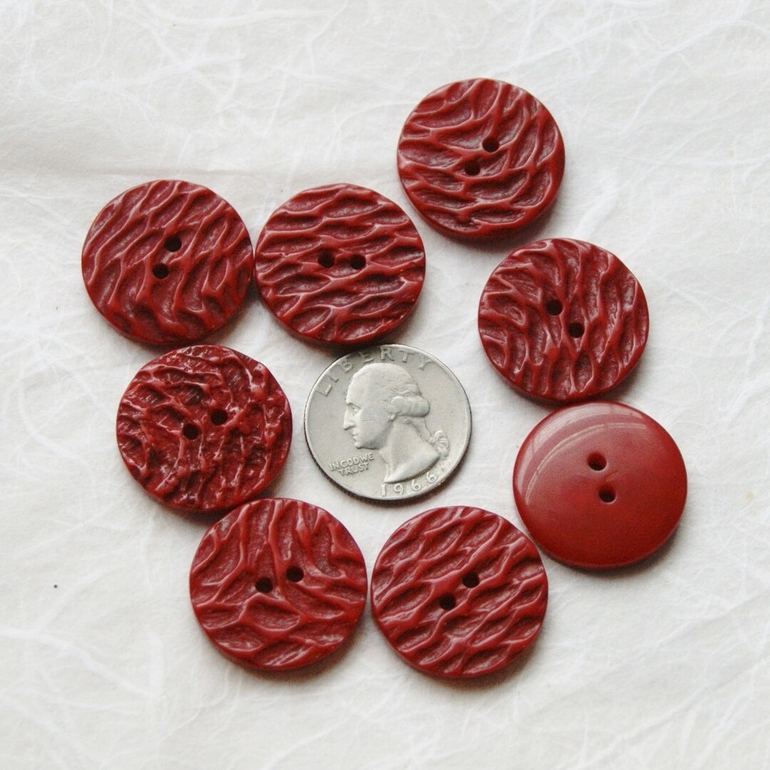 8 Large Red Buttons, Crinkle Surface Buttons 1" , 2 Hole Sewing ...