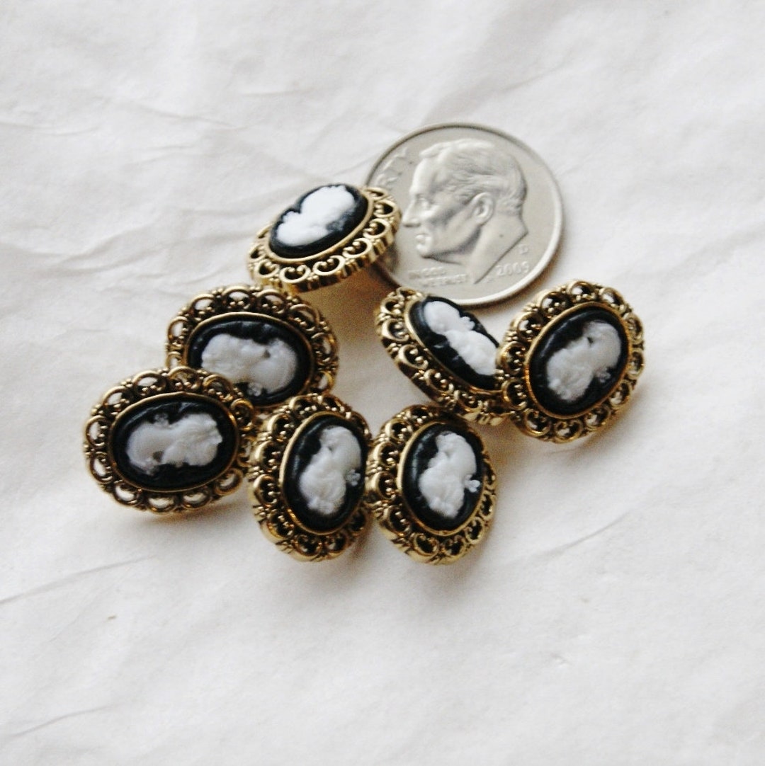 7 Cameo Buttons, Gold and Black Shank Back Buttons, sewing, Crafting zz ...