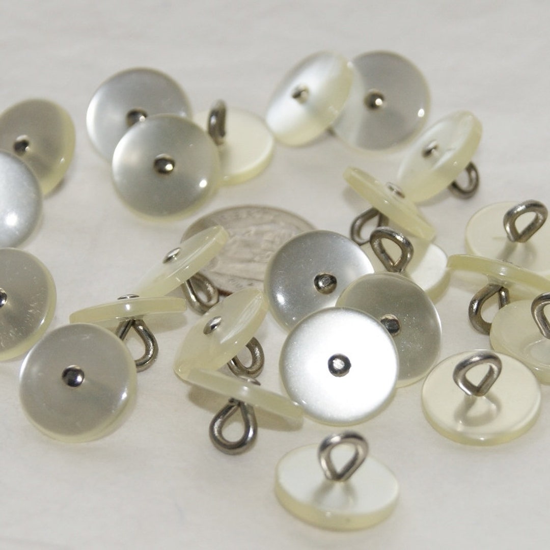 14 White Buttons, 9/16" Pearled, Looks Like MOP, Matching, Metal Wire ...