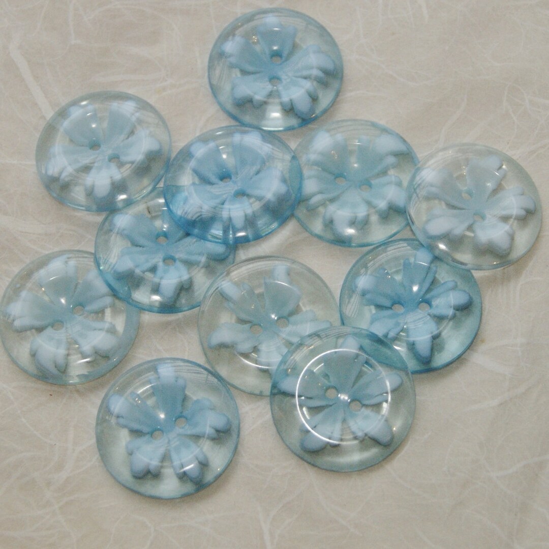 4 Blue Buttons, Clear and Light Blue Floating Flower Matching Buttons ...
