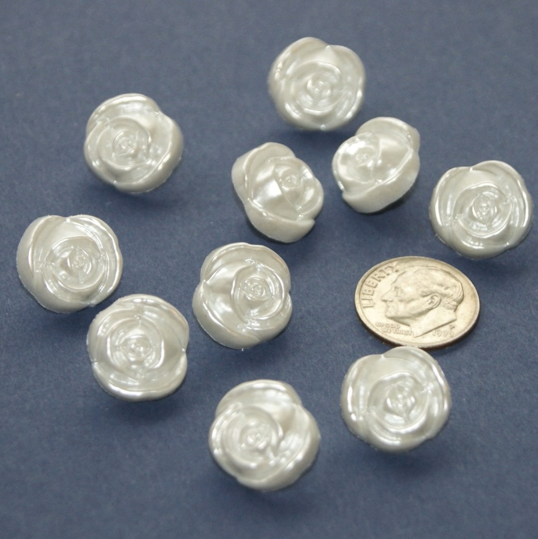 7 White Rose Buttons 5/8" Shank Back Buttons, Pearl White Rose Buds ...