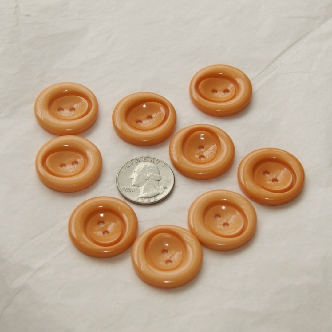 9 Orange Buttons, 1 1/8", 2 Hole Matching Buttons, Offset Oval Center ...