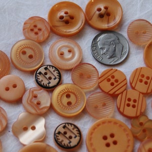 45 Buttons, Collection of Sizes, Shapes and Patterns, Coral Orange ...