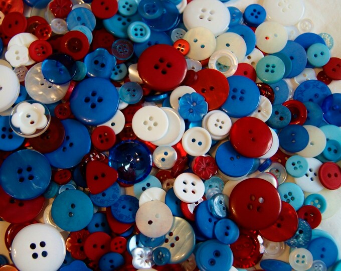 100 Buttons , Red White Blue, Patriotic Mix, 4th of July Mix Assorted ...