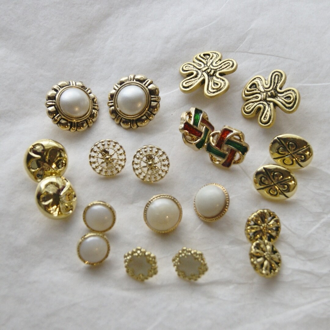 10 Pairs Matched Gold Button, 20 Earring Buttons, Shank Back, Assorted ...