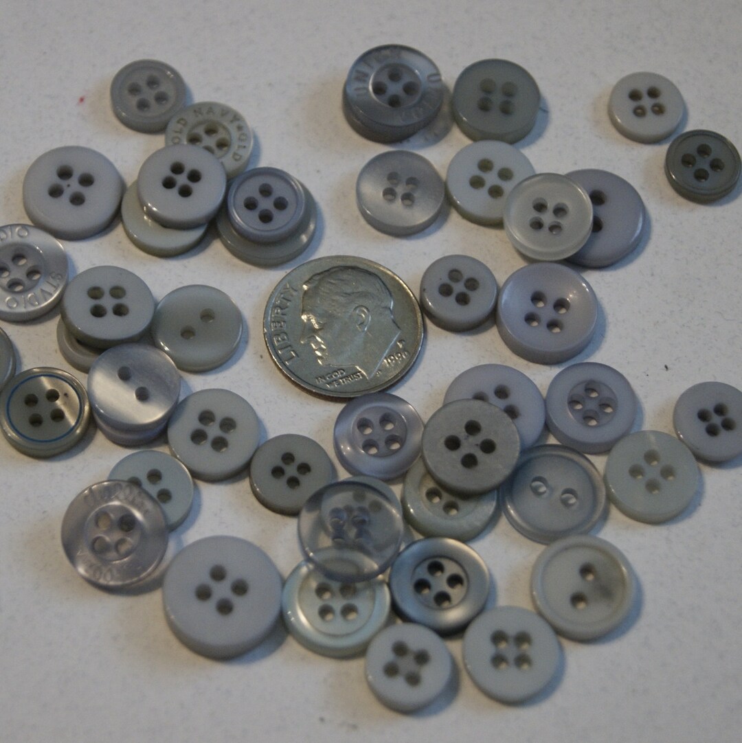 Gray Buttons, 50 Small Round Buttons Grab Bag Crafting Jewelry Collect ...