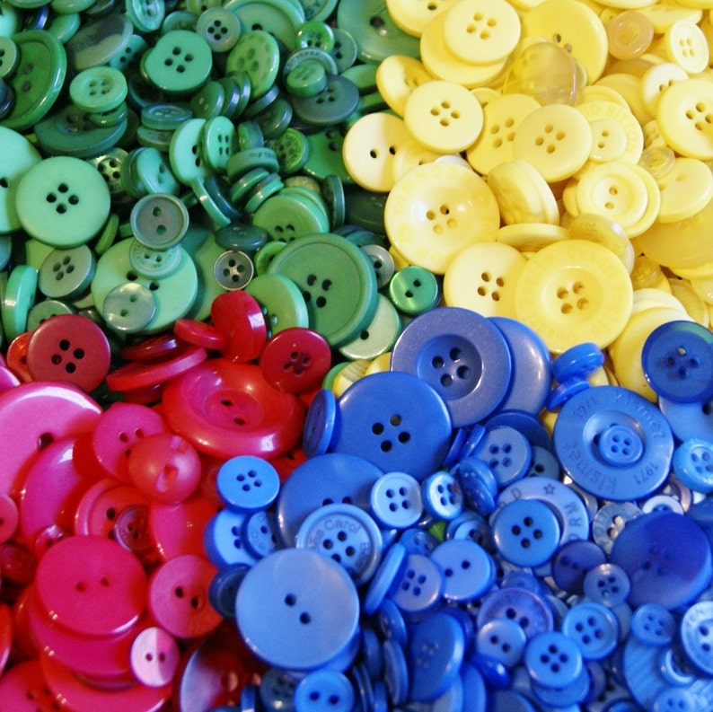 100 Button Mix, Primary Colors, Green, Yellow, Blue, Red, Assorted ...