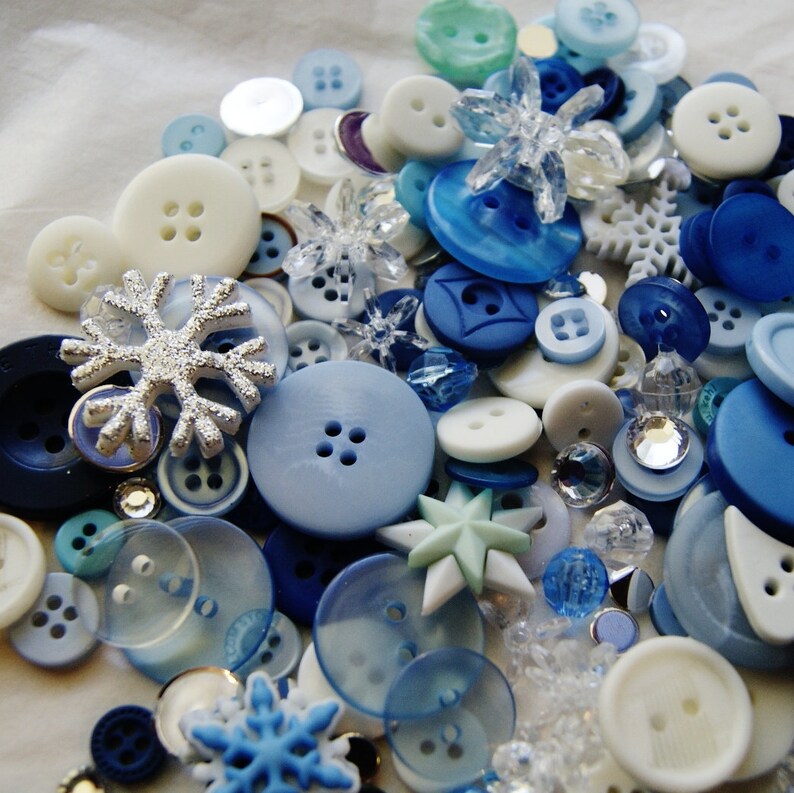 150 Buttons and Embellishments Blue Winter Mix Art Buttons - Etsy