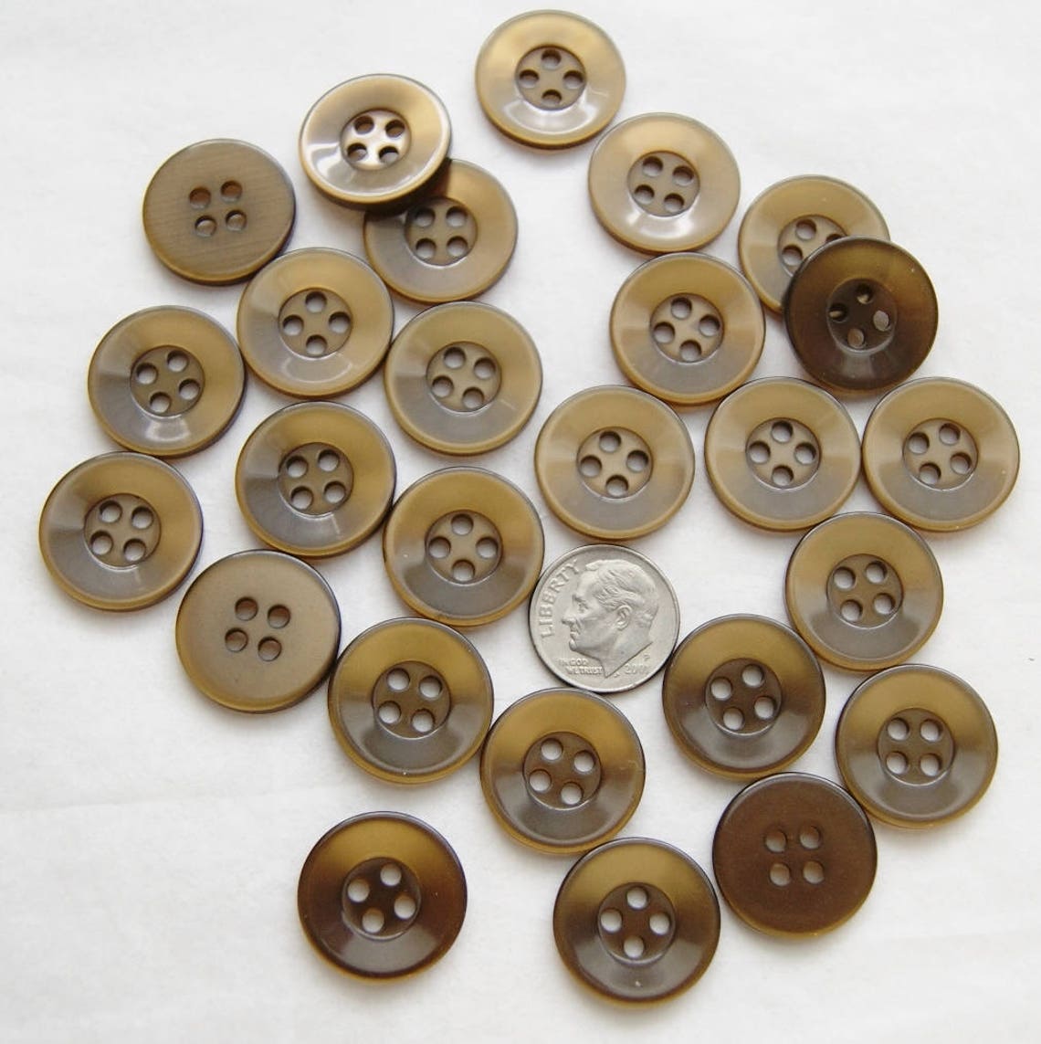 25 Brown Buttons , Brown Matching Shiny Buttons, 4 Hole, Wide Rim (AE ...
