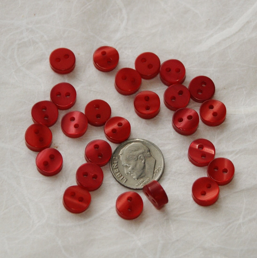 25 Red Buttons, 1/3 Ruby Red Matching Buttons 2 Hole Thick Button ...