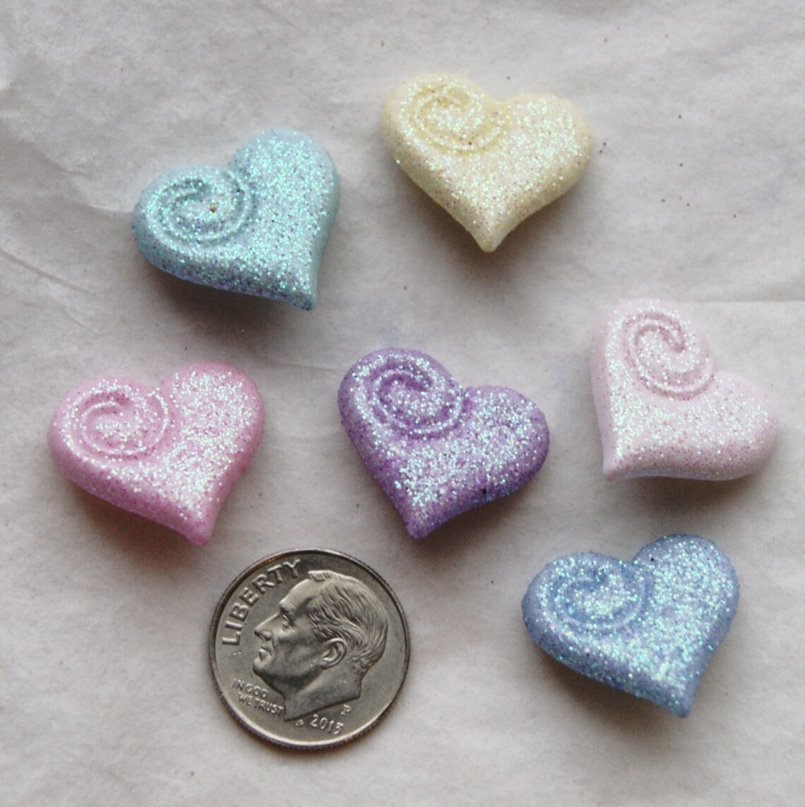 6 Buttons Shimmering Heart Buttons Glitter Heart - Etsy