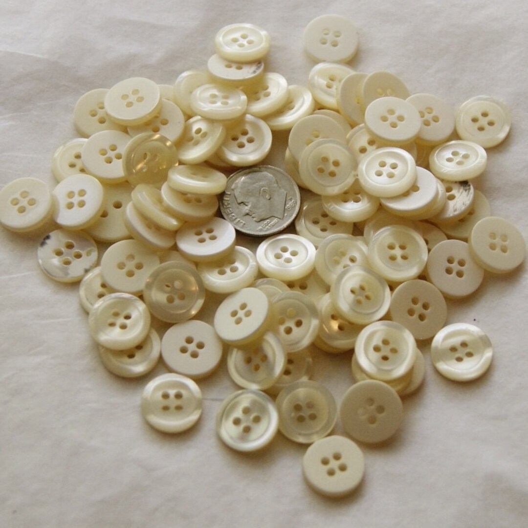 35 Buttons 1/2" Buttons, Pearled Ivory White Buttons, 4 Hole Rimmed ...