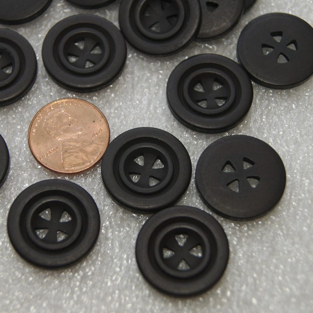 19 Black Buttons 7/8", 3/4" Buttons, Matte Black, Triangle Holes ...