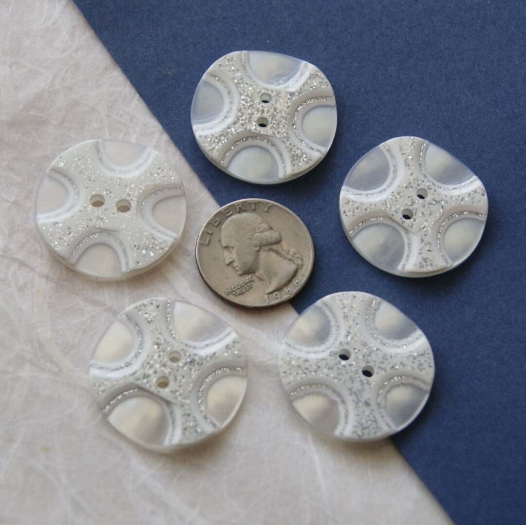 5 White Buttons 1 1/4" Glitter Cross Center, 2 Hole Matching Buttons ...