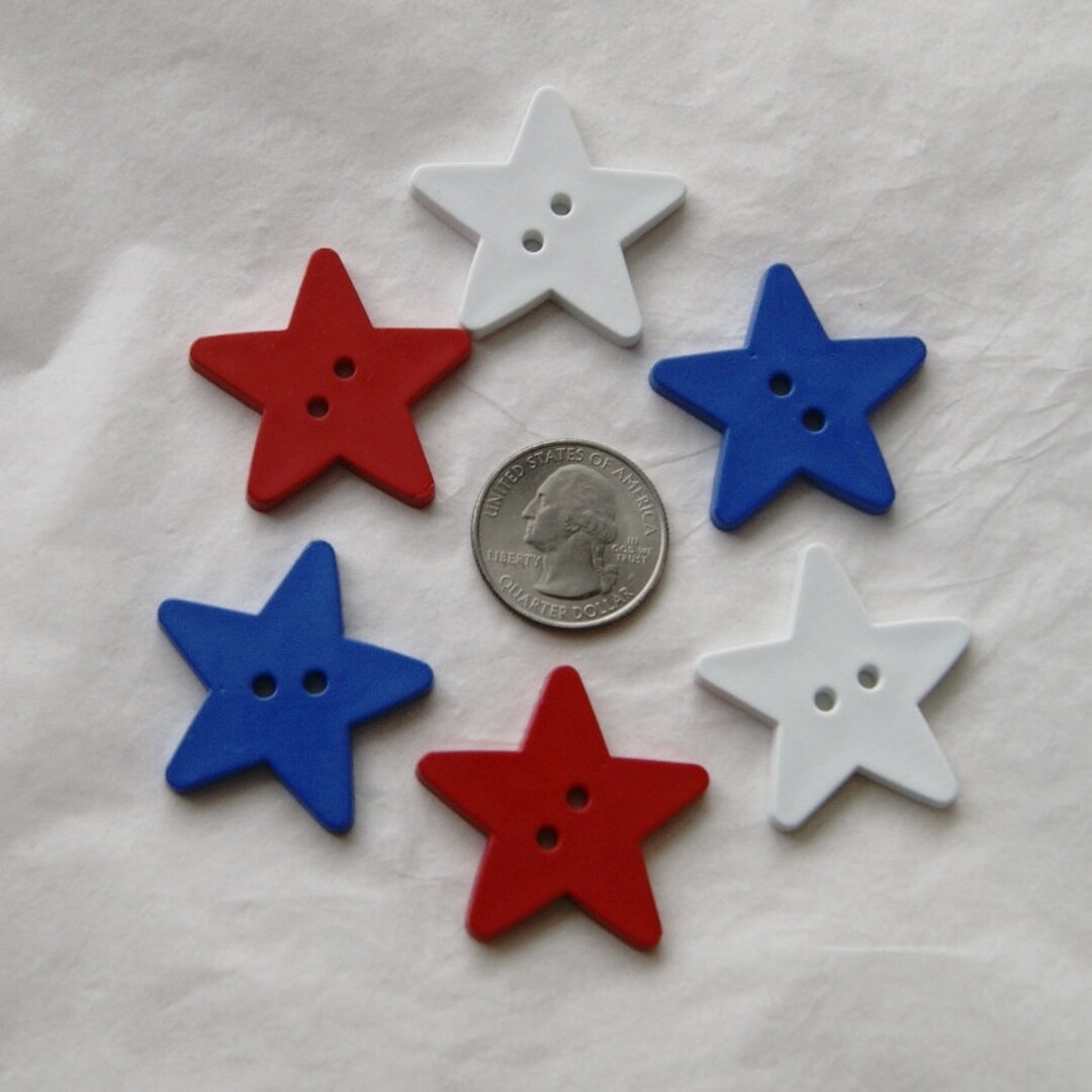 6 Star Buttons 1 1/2", Patriotic Buttons, Red White Blue Star Buttons ...