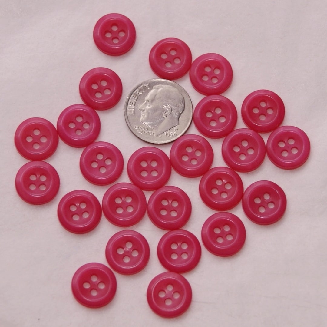 24 Hot Pink Buttons, 7/16" Matching Buttons, Sewing, Crafting, Jewelry ...