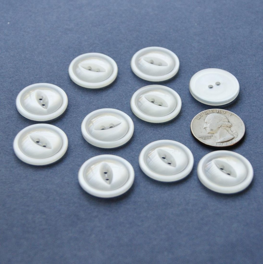 10 White Buttons, 7/8" Matching Buttons, 2 Hole, Cat Eye, Sewing ...