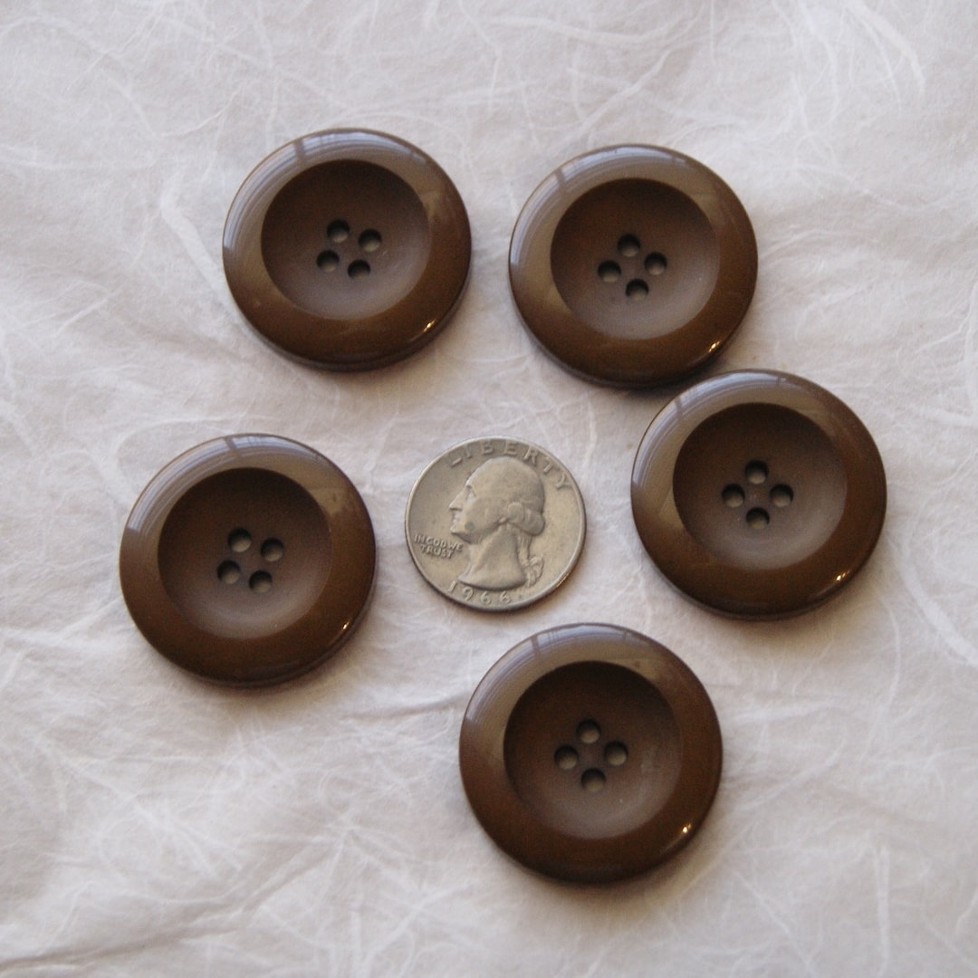 5 Buttons, 1 3/8 Brown Matching Buttons, 4 Hole, Concave Center, Sewing ...