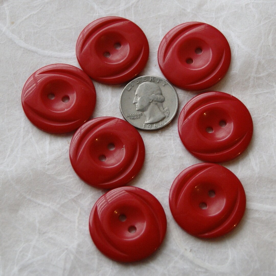 5 Red Buttons, 1 1/4" , 2 Hole, Raised Design, Matching Button ( AM ...