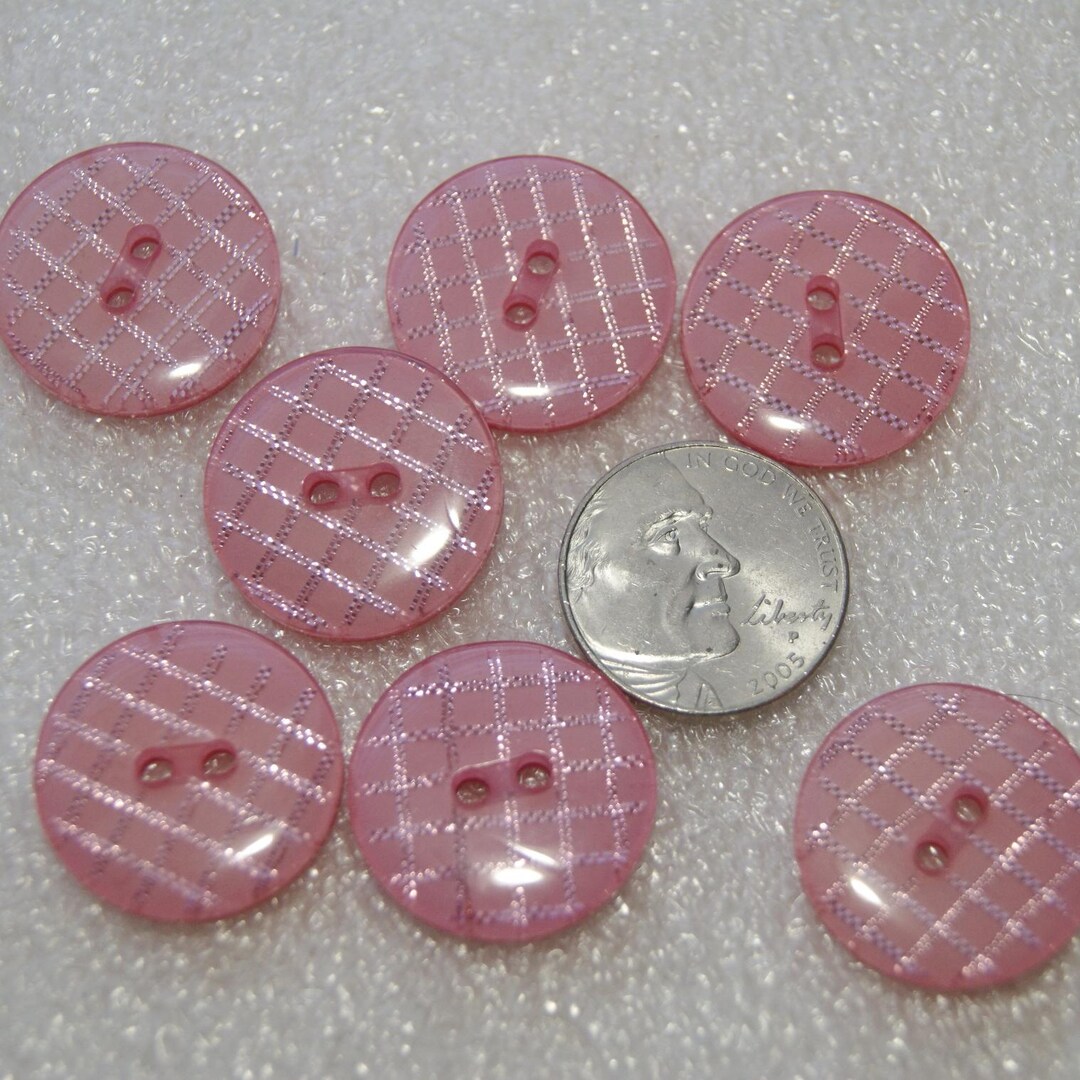 7 Pink Buttons, Pink Tinsel Plaid Matching Buttons, 7/8", 2 Hole Sewing ...
