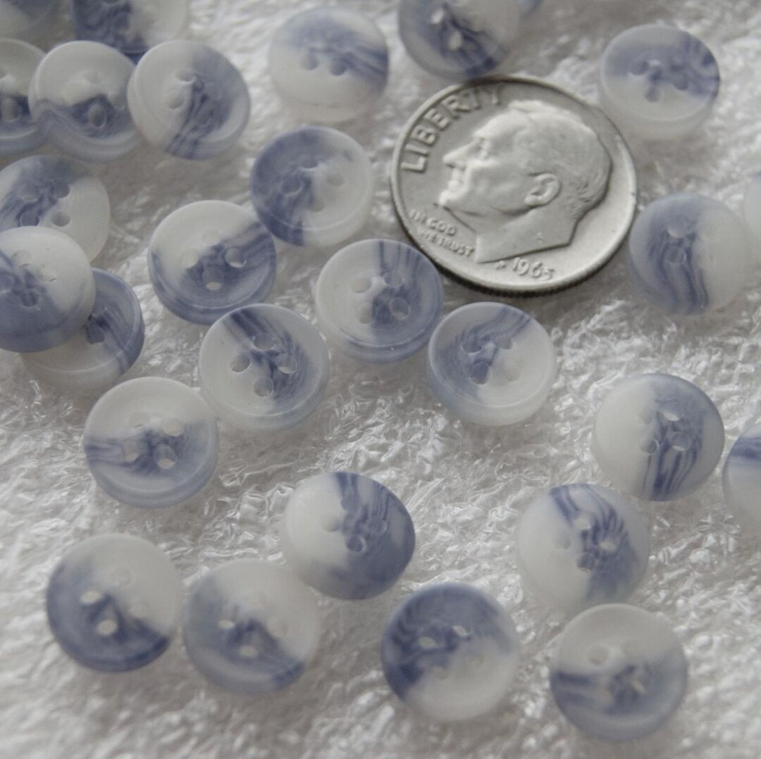 20 White and Blue Buttons, 3/8" Two Tone Matching Buttons, Sewing ...