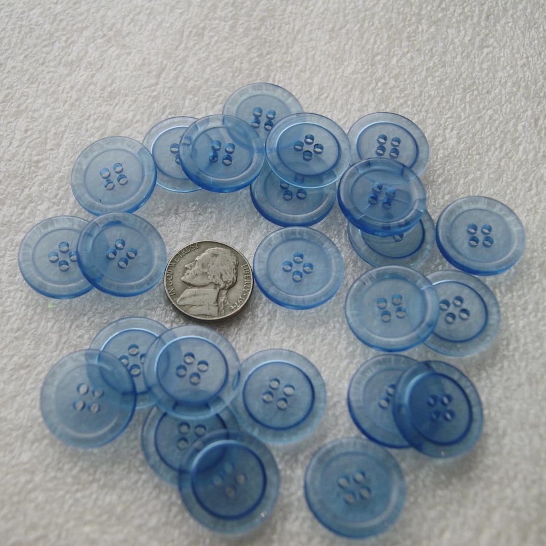 12 Blue Buttons, 7/8" Clear Buttons, Raised Rim, 4 Hole Sewing ...