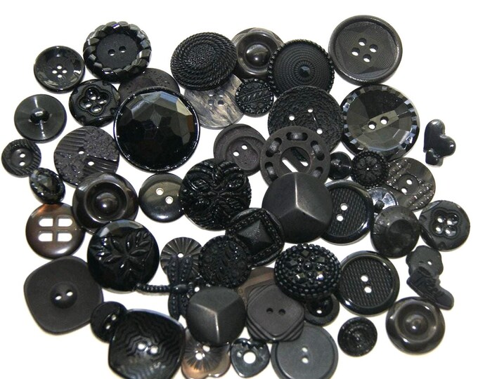 50 Black Button Mix, Black Collection Assorted Sizes and Shapes, Art ...
