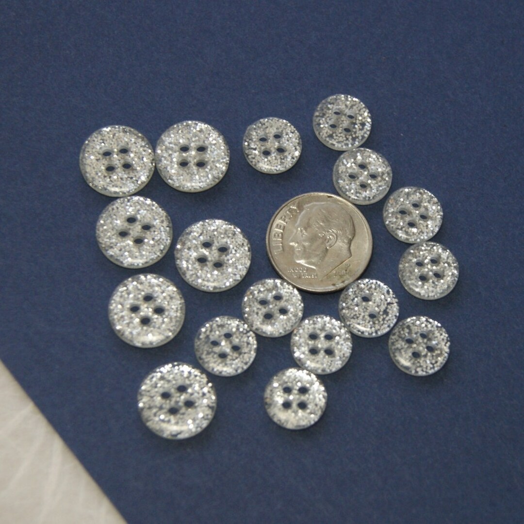 17 Buttons, Silver Glitter, 1/2", 3/8" Sewing, Crafting Jewelry Create ...