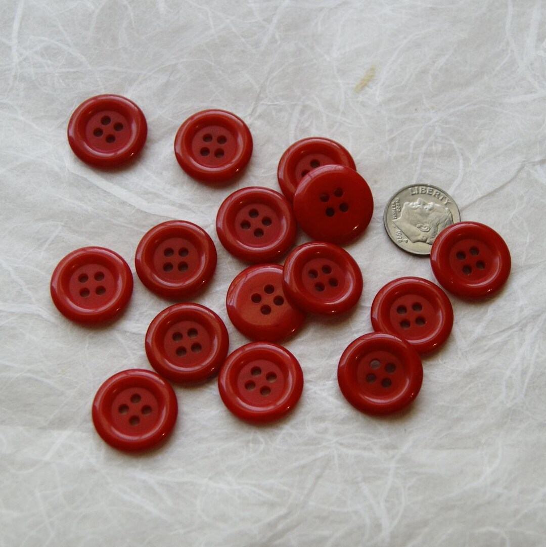 15 Red Buttons, 3/4" Shiny Red Buttons, Rimmed, 4 Hole Sewing Crafting ...
