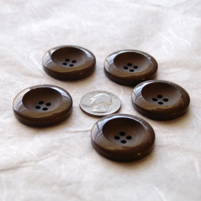 5 Buttons, 1 3/8" Brown Matching Buttons, 4 Hole, Concave Center ...