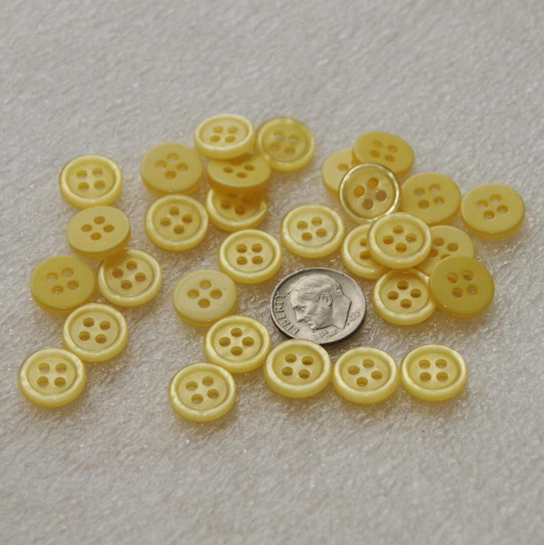 30 Yellow Buttons, Shiny Pearled Buttons, 1/2", 4 Hole, Solid Yellow ...