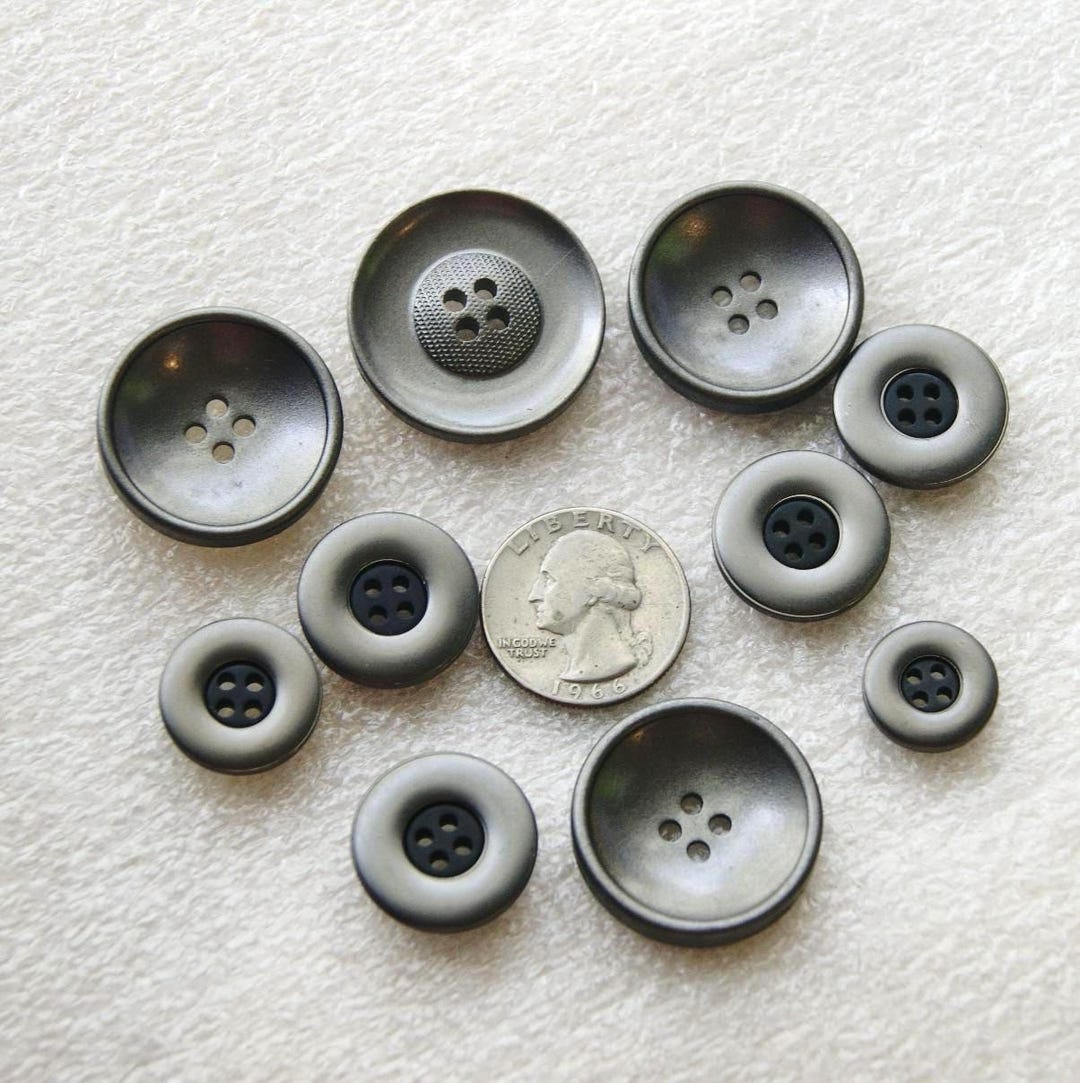 10 Gray Buttons, Gunmetal Gray Shiny, Crafting Buttons Jewelry (ai 66 ...