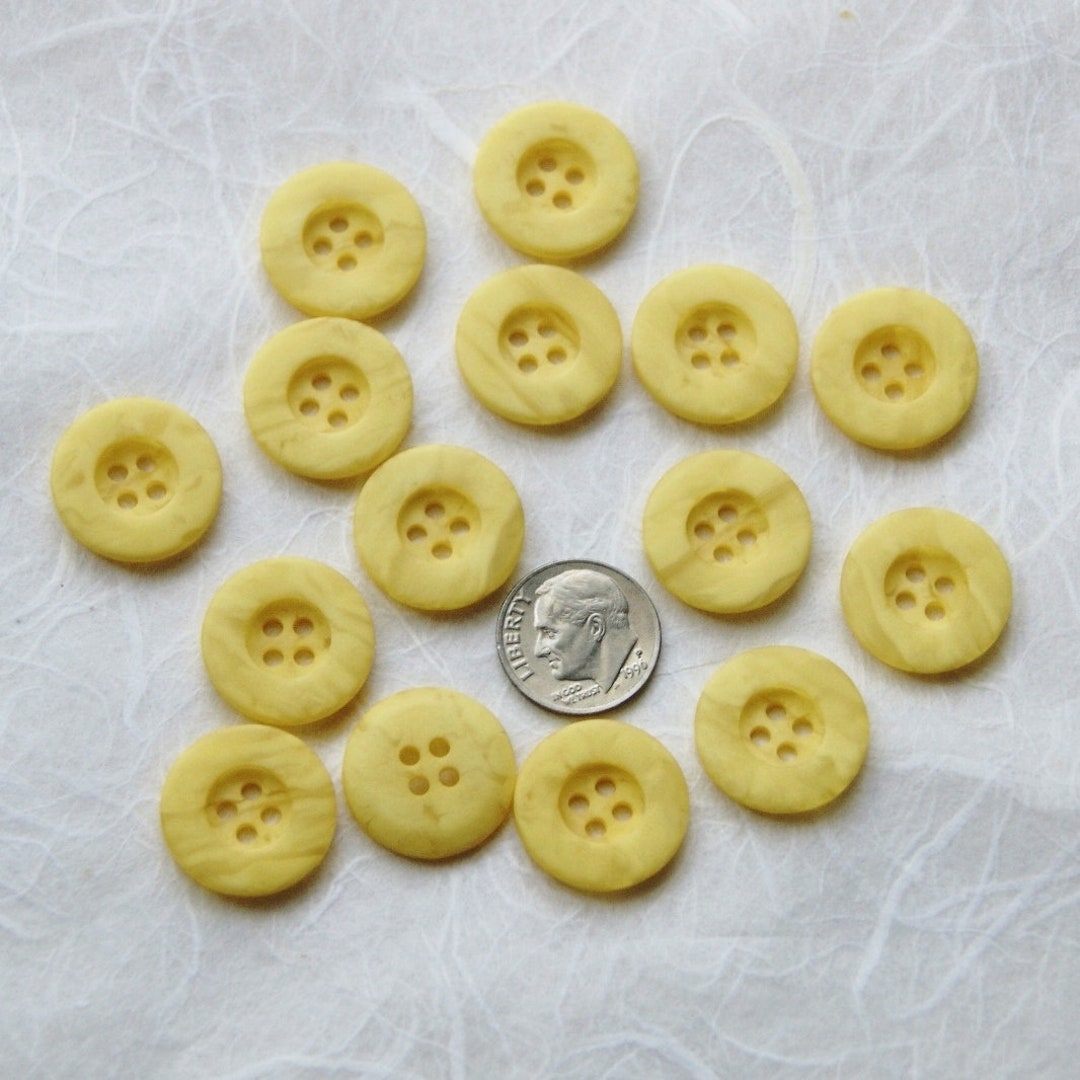 15 Yellow Buttons 3/4", Bright Yellow, Two Tone, Center Drop, Wide Rim ...