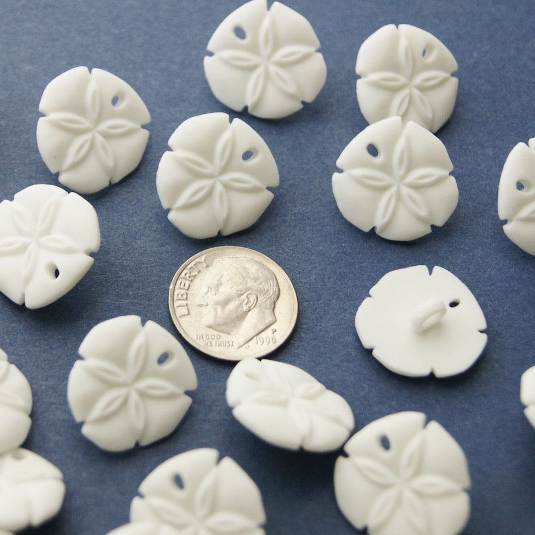 7 Sand Dollar Buttons, 11/16" Shank Back, Plastic Resin off White. Sea ...