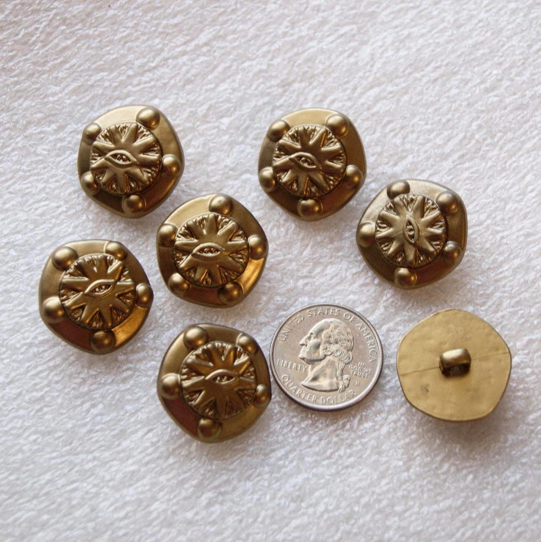 7 Buttons, Sunburst Tribal Eye, Gold Tone Matching Buttons, Sewing ...
